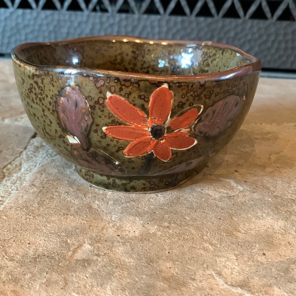 Accents | Vintage Stoneware Clay Pottery Bowl Hand Painted Orange ...